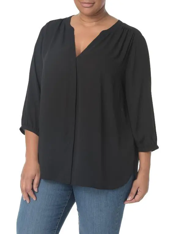 NYDJ Semisheer Pintuck Blouse - Black