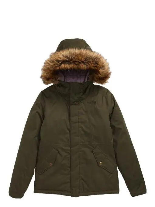 The North Face Waterproof Down Jacket With Faux Fur Trim - New Taupe Green