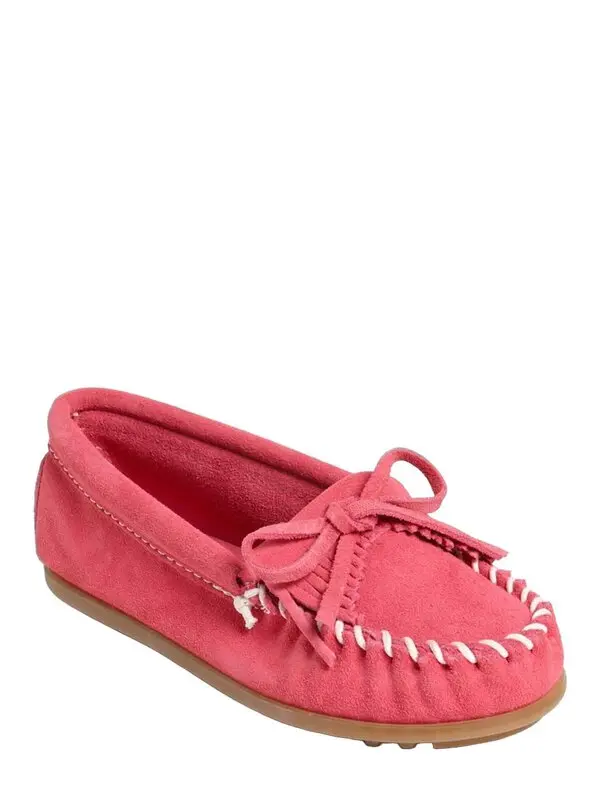 Minnetonka Kilty Suede Driving Shoe - Hot Pink