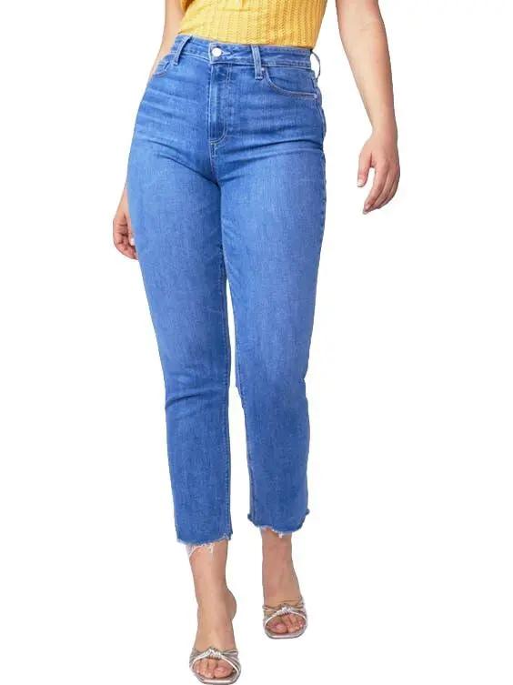 Paige Flaunt Curvy Accent High Waist Raw Hem Ankle Straight Leg Jeans - Siene W/ragged Fray Hem