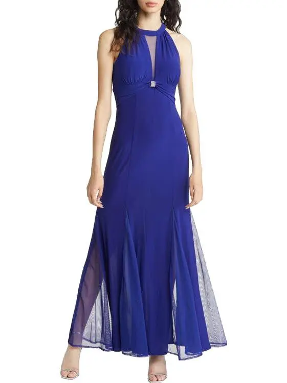 MORGAN & CO Cleo Crystal Detail Open Back Gown - Electric Blue