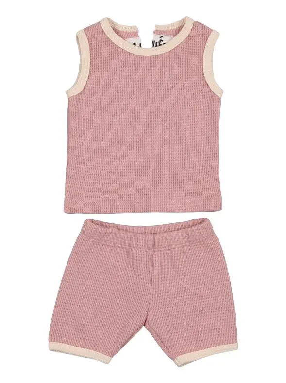 MANIÈRE Waffle Knit Cotton Tank And Shorts Set - Pink