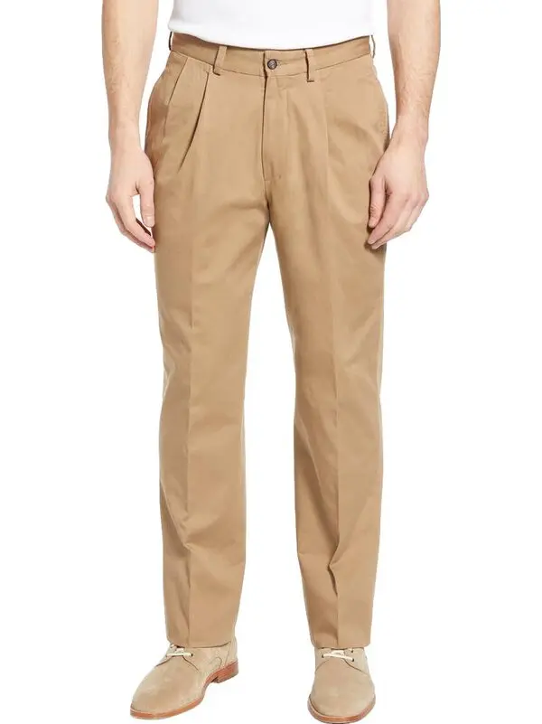 Berle Charleston Khakis Pleated Chino Pants - British Tan