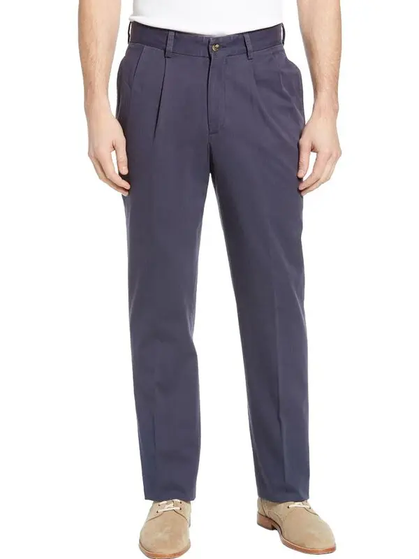 Berle Charleston Khakis Pleated Chino Pants - Navy