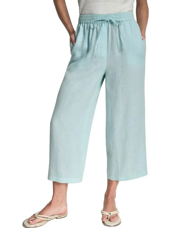 Dkny Drawstring Crop Linen Pants - Aqua