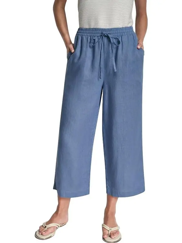 Dkny Drawstring Crop Linen Pants - Liberty Sky
