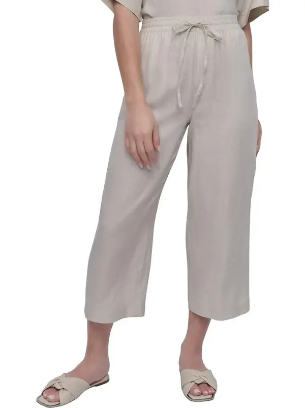 Dkny Drawstring Crop Linen Pants - Natural