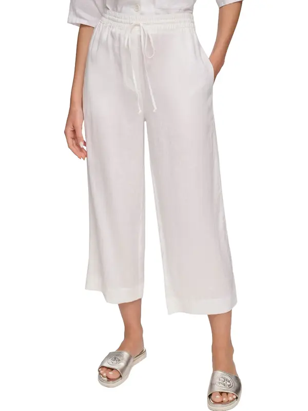 Dkny Drawstring Crop Linen Pants - White