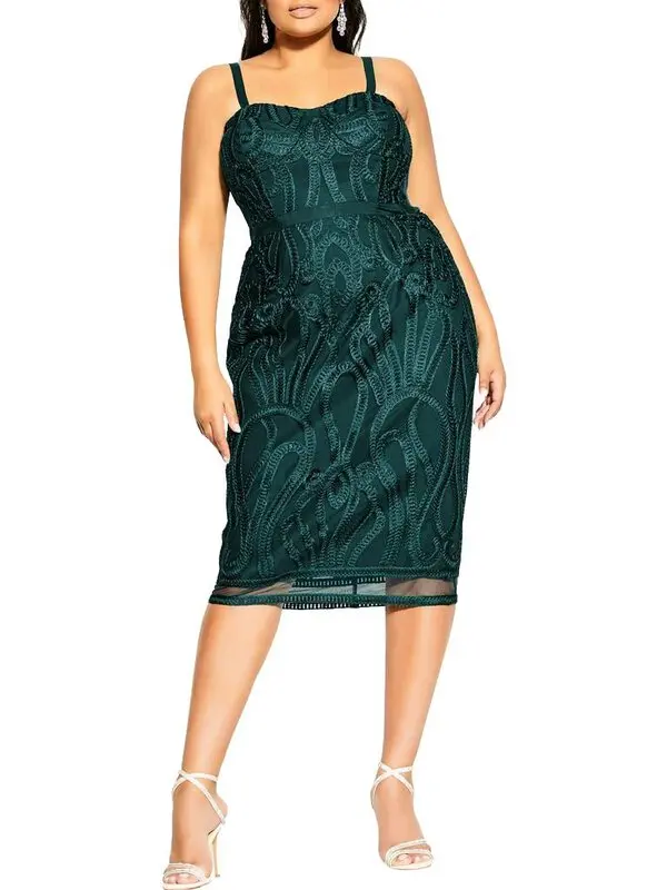 City Chic Antonia Embroidered Cocktail Dress - Emerald