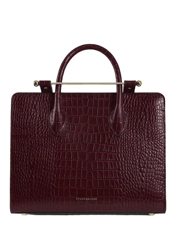 Strathberry Midi Croc Embossed Leather Tote - Burgundy