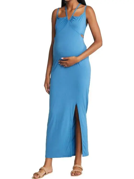 EMILIA GEORGE Bella Cutout Maternity Maxi Dress - Blue