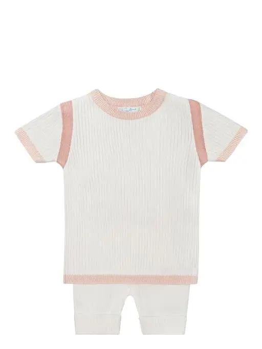 FELTMAN BROTHERS Rib Knit Top And Pants Set - Ivory/blush