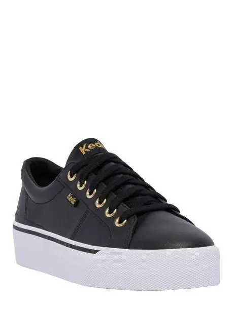 Keds® Jump Kick Duo Leather Lace-up Sneakers - Black