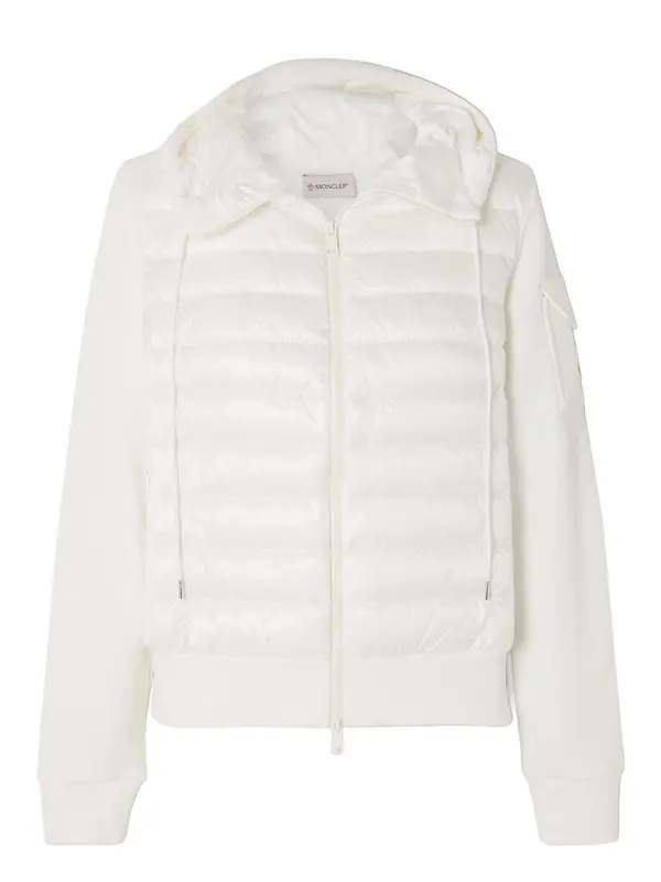 Moncler Paneled Terry And Quilted Shell Down Hoodie - White