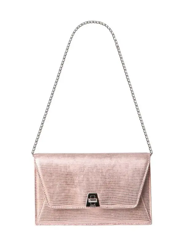Akris Anouk Lizard Embossed Wallet On A Chain - Pale Rose Metallic