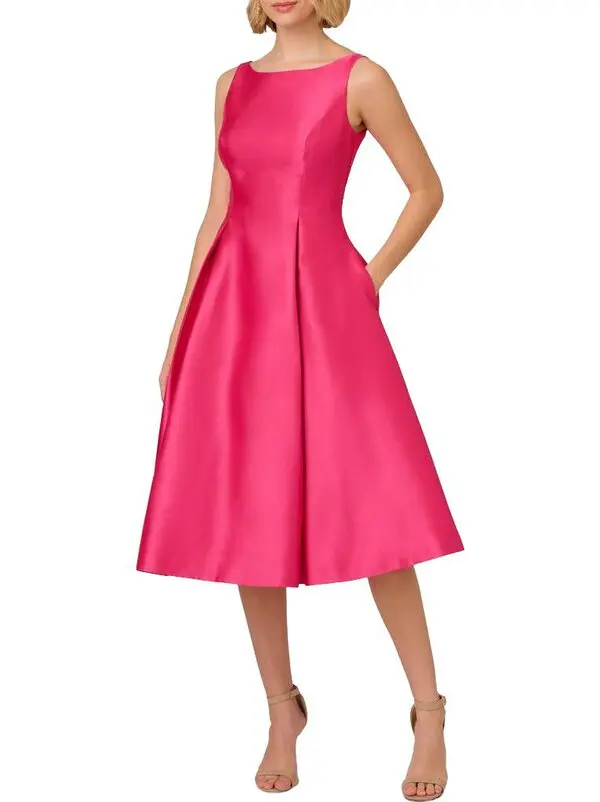 Adrianna Papell Sleeveless Fit & Flare Midi Dress - Electric Pink