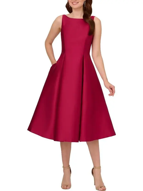 Adrianna Papell Sleeveless Fit & Flare Midi Dress - Red Plum