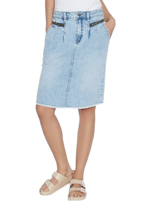 WASH LAB DENIM Zip Pocket Midi Skirt - Leo Blue