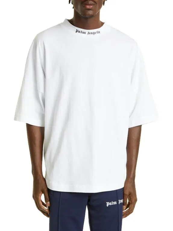 Palm Angels Classic Logo Oversize Cotton Tee - White Black