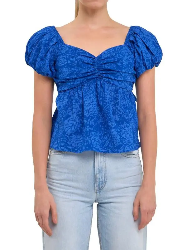 Endless Rose Floral Cutout Bow Tie Top - Blue