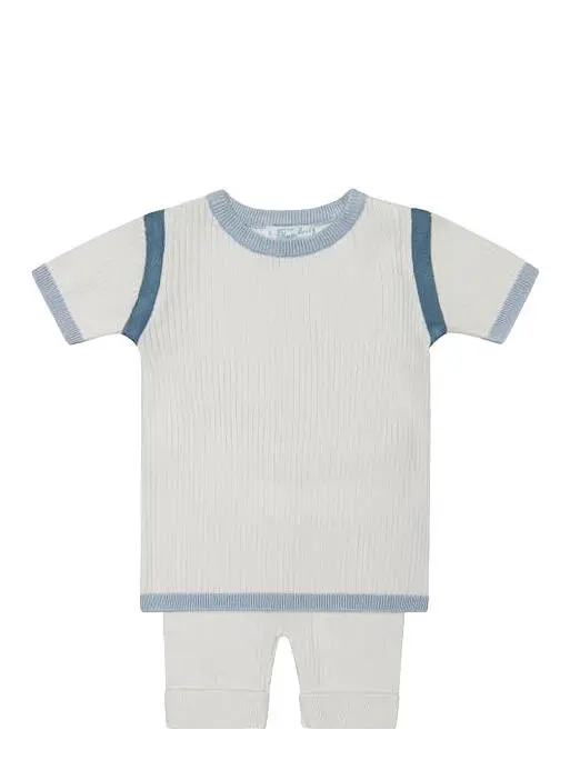 FELTMAN BROTHERS Rib Knit Top & Pants Set - Ivory/ P. Blue