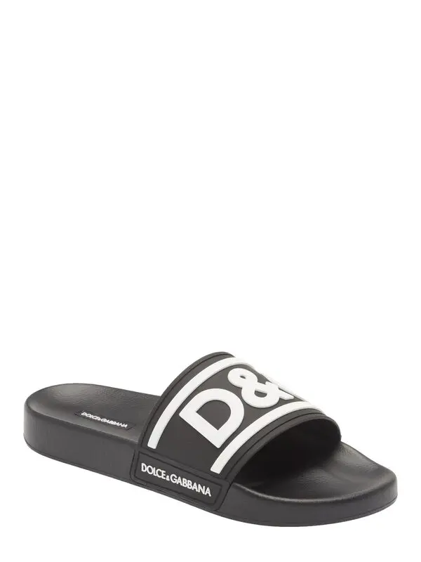Dolce & Gabbana Logo Embossed Sport Slides - 89690 Black/white