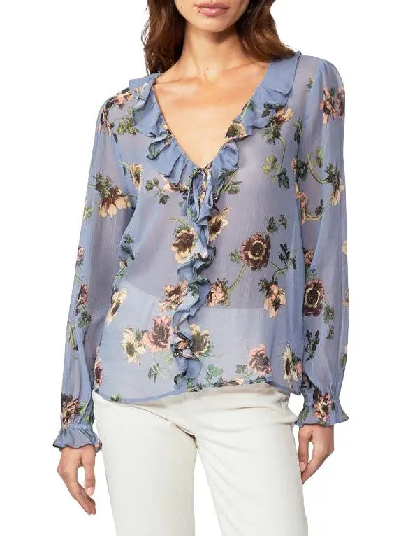 Paige Karin Floral Sheer Silk Blouse - Flint Blue Multi