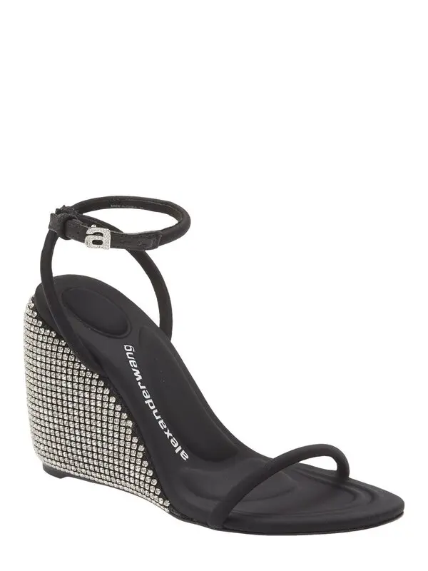Alexander Wang Dahlia Rhinestone Logo Wedge Sandal - Black