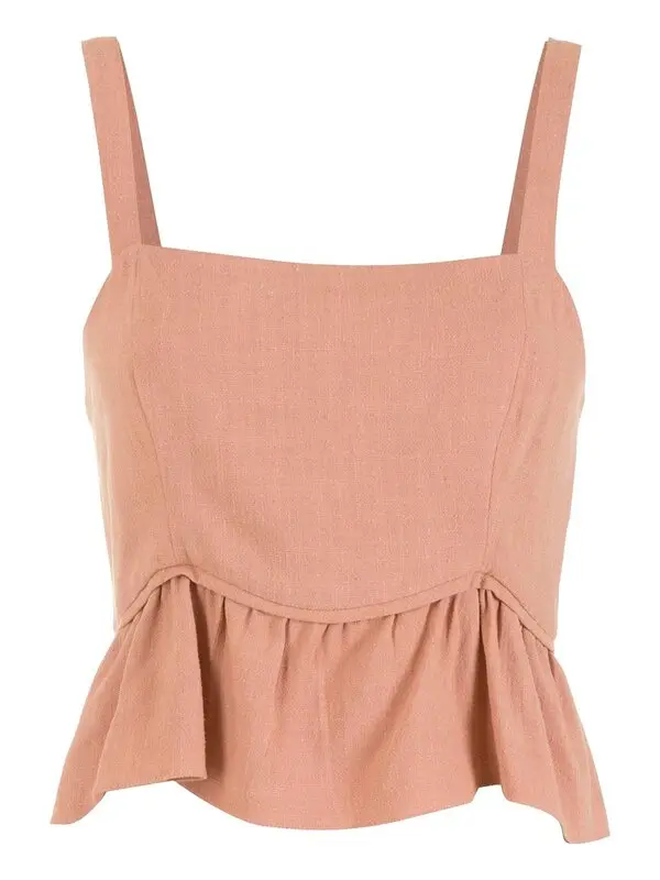 OLYMPIAH Belize Peplum Cropped Top - Neutrals