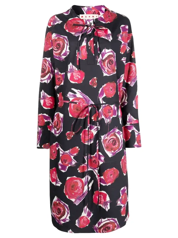 Marni Rose-print Midi Dress - Black