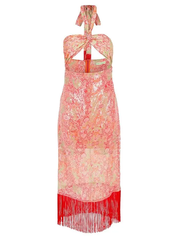 OLYMPIAH Paisley-print Halterneck Midi Dress - Pink