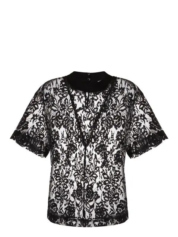 Alexander McQueen Floral-lace Short-sleeve Top - Black