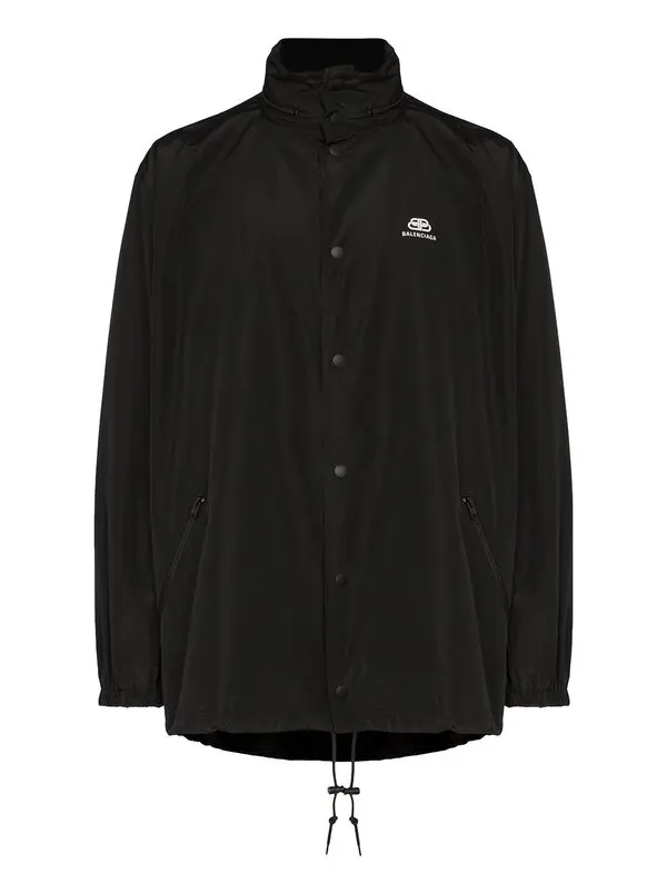Balenciaga Oversized Hooded Logo Jacket - Black