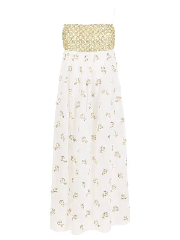 OLYMPIAH Floral-embroidered Backless Midi Dress - White