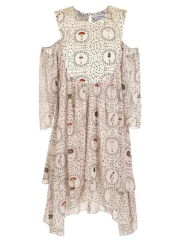 OLYMPIAH Mushroom-print Off-shoulder Dress - Neutrals