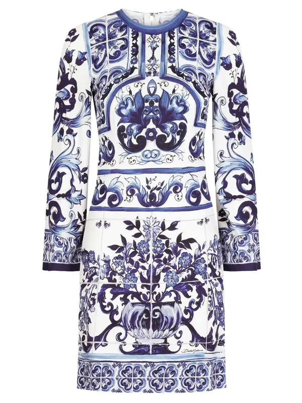 Dolce & Gabbana Majolica-print Organza Dress - Blue