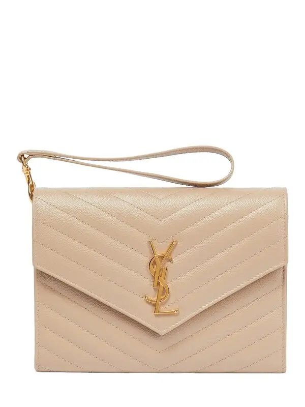 Saint Laurent Cassandre Small Matelassé Leather Clutch - Beige