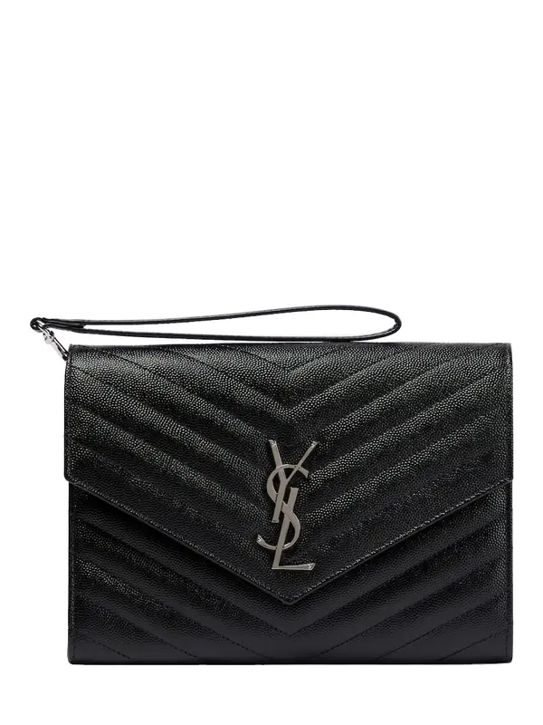 Saint Laurent Cassandre Leather Clutch - Black