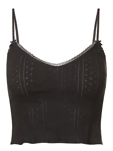 COU COU Pointelle Sleeveless Top - Black