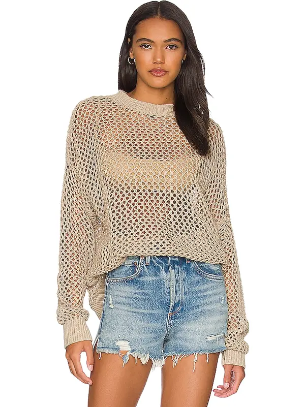 Beach Riot Hilary Crochet Sweater - Tan
