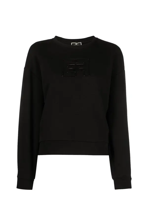 Elisabetta Franchi Embossed Logo Crew-neck Sweatshirt - Black
