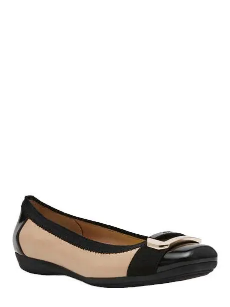 Anne Klein Geometric Buckle Flat - Beige/black