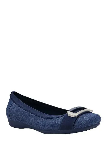 Anne Klein Geometric Buckle Flat - Denim