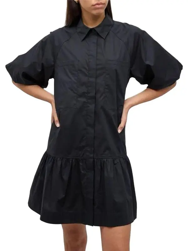 Simkhai Chrissy Puff-sleeve Mini Shirtdress - Black