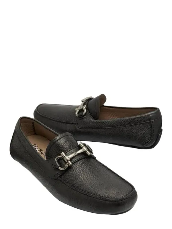 FERRAGAMO Parigi Gancini Leather Drivers - Black