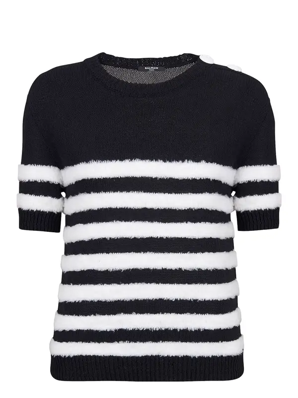 Balmain Striped Short-sleeve Top - Black