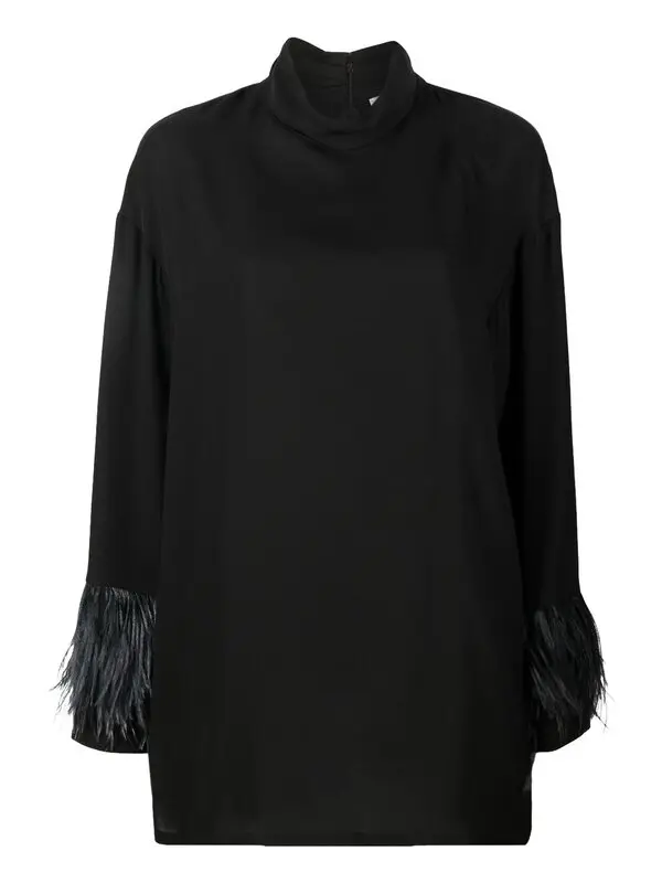 Fabiana Filippi Long Sleeve Feather Trimmed Blouse - Black