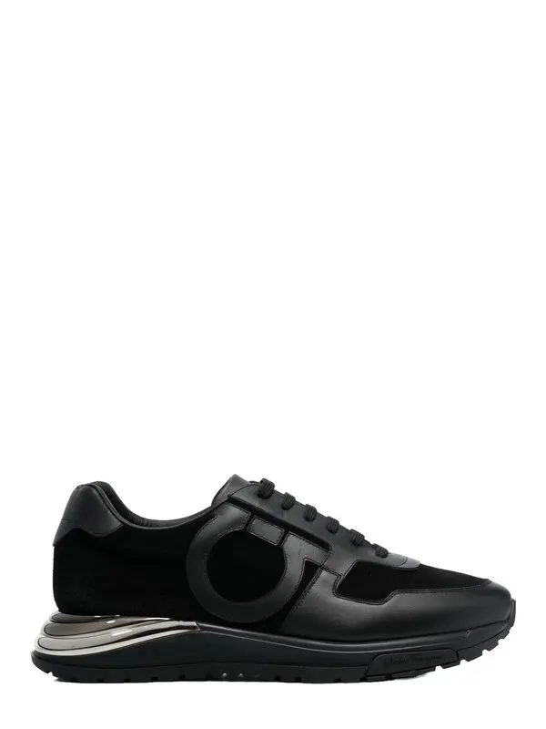 FERRAGAMO Gancini-patch Lace-up Sneakers - Black