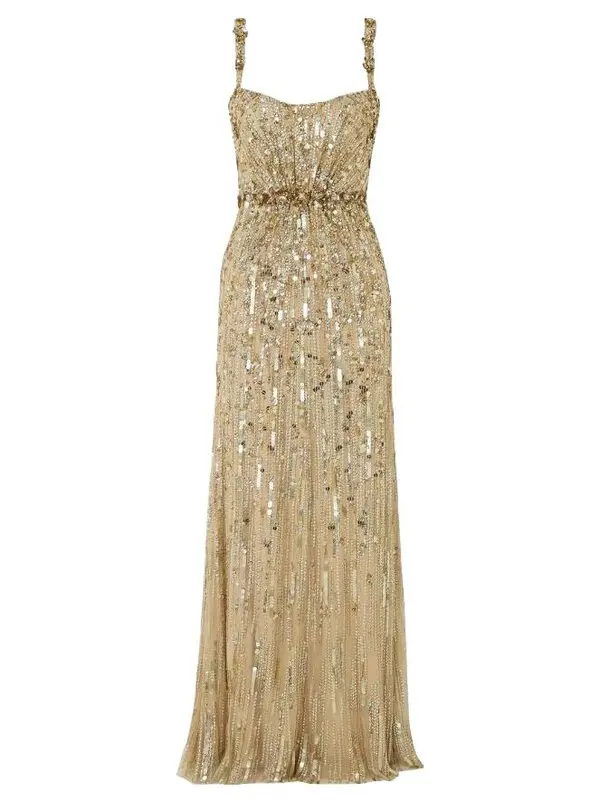 Jenny Packham Bright Gem Embellished Tulle Gown - Gold