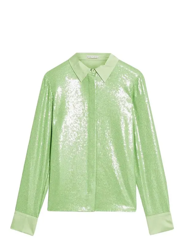 Alice + Olivia Alice Olivia Willa Sequined Charmeuse Shirt - Light Green